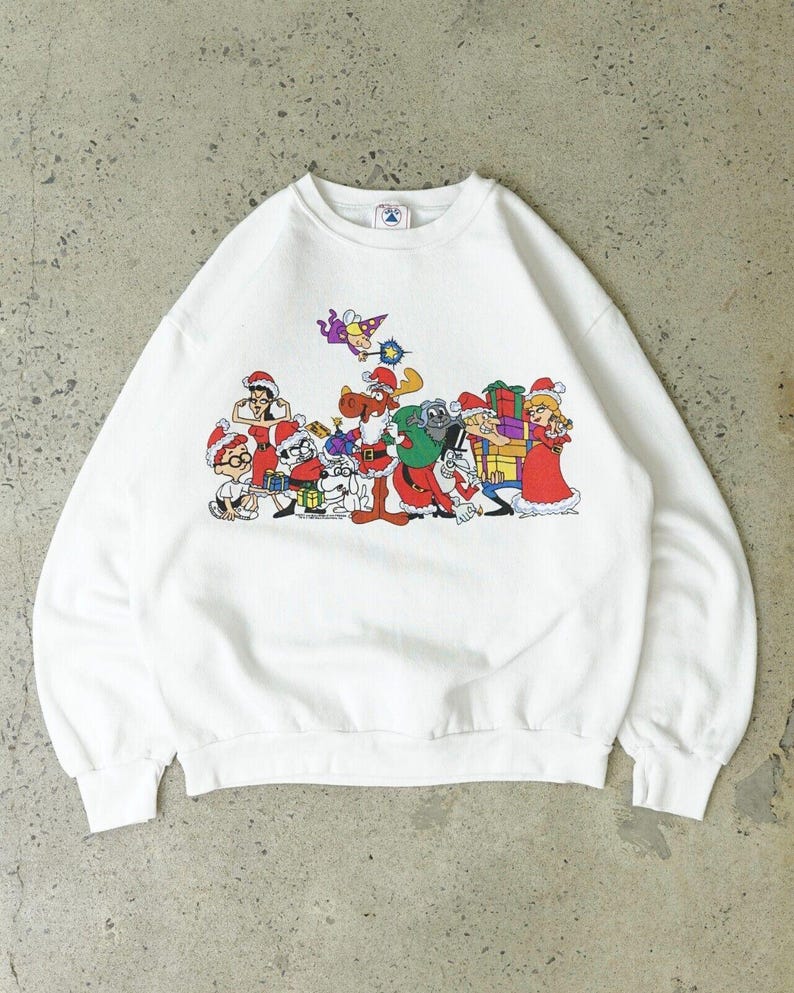 Vintage Rocky and Bullwinkle and Friends Christmas 1993 Crewneck Size ...