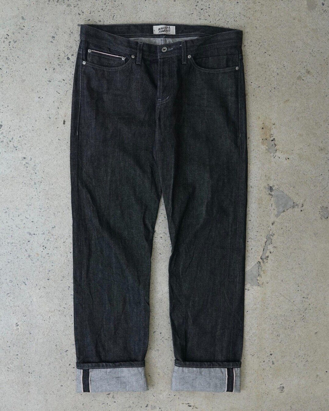 Naked and Famous Weird Guy Fit 011043 Black Selvedge Raw Denim Jeans ...
