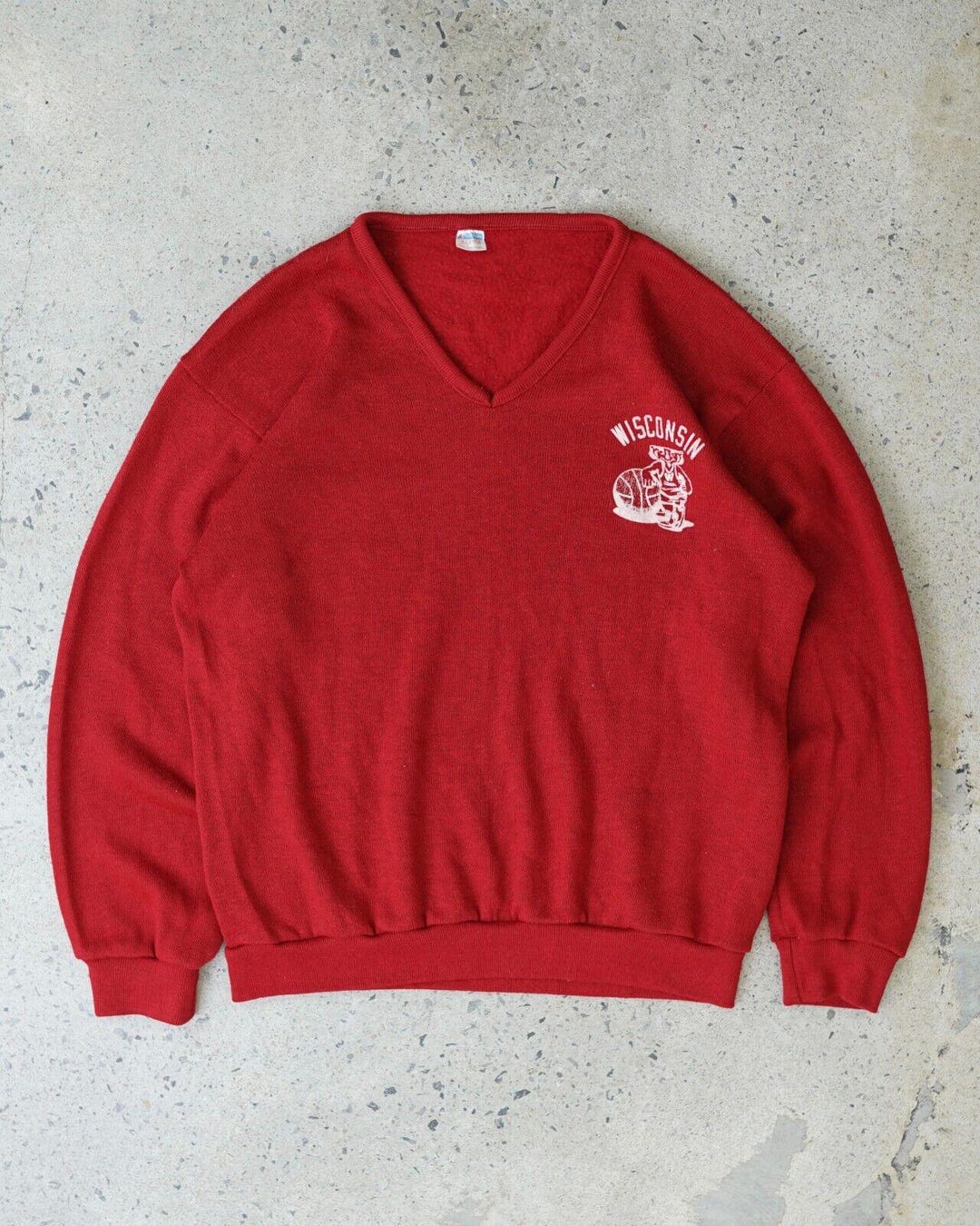 Vintage Champion Wisconsin Badgers Football 80s V-neck Knit Sweater ...