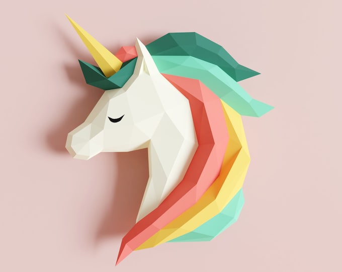 Unicorn 3D Papercraft Model. Downloadable DIY Template - Etsy Israel
