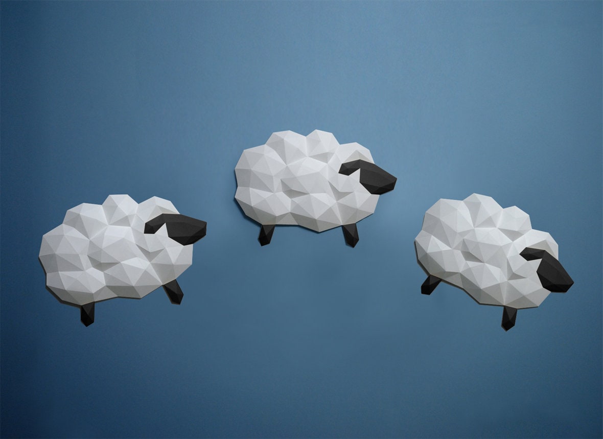 Sheep Papercraft DIY Counting Sheep Room Decor 3d Origami Low - Etsy