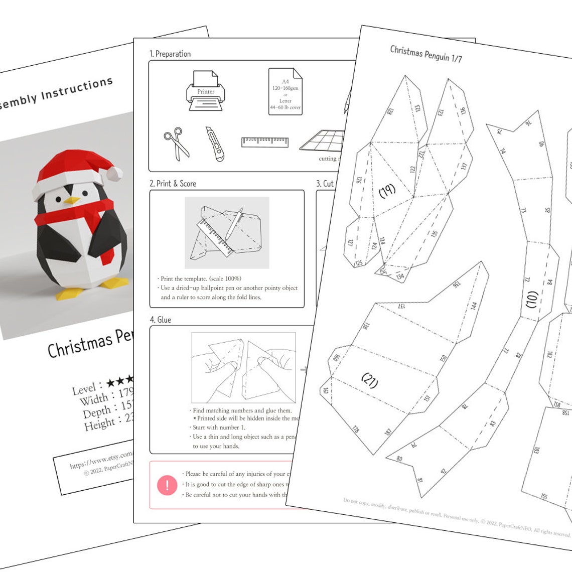 Penguin Papercraft Sculpture Christmas Santa Claus Penguin - Etsy