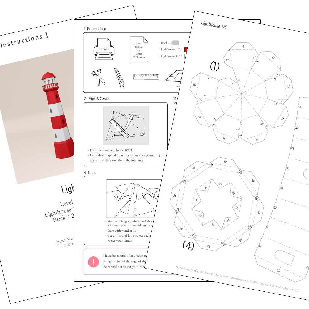 Lighthouse Papercraft 3D Decor DIY Light House and Rock - Etsy