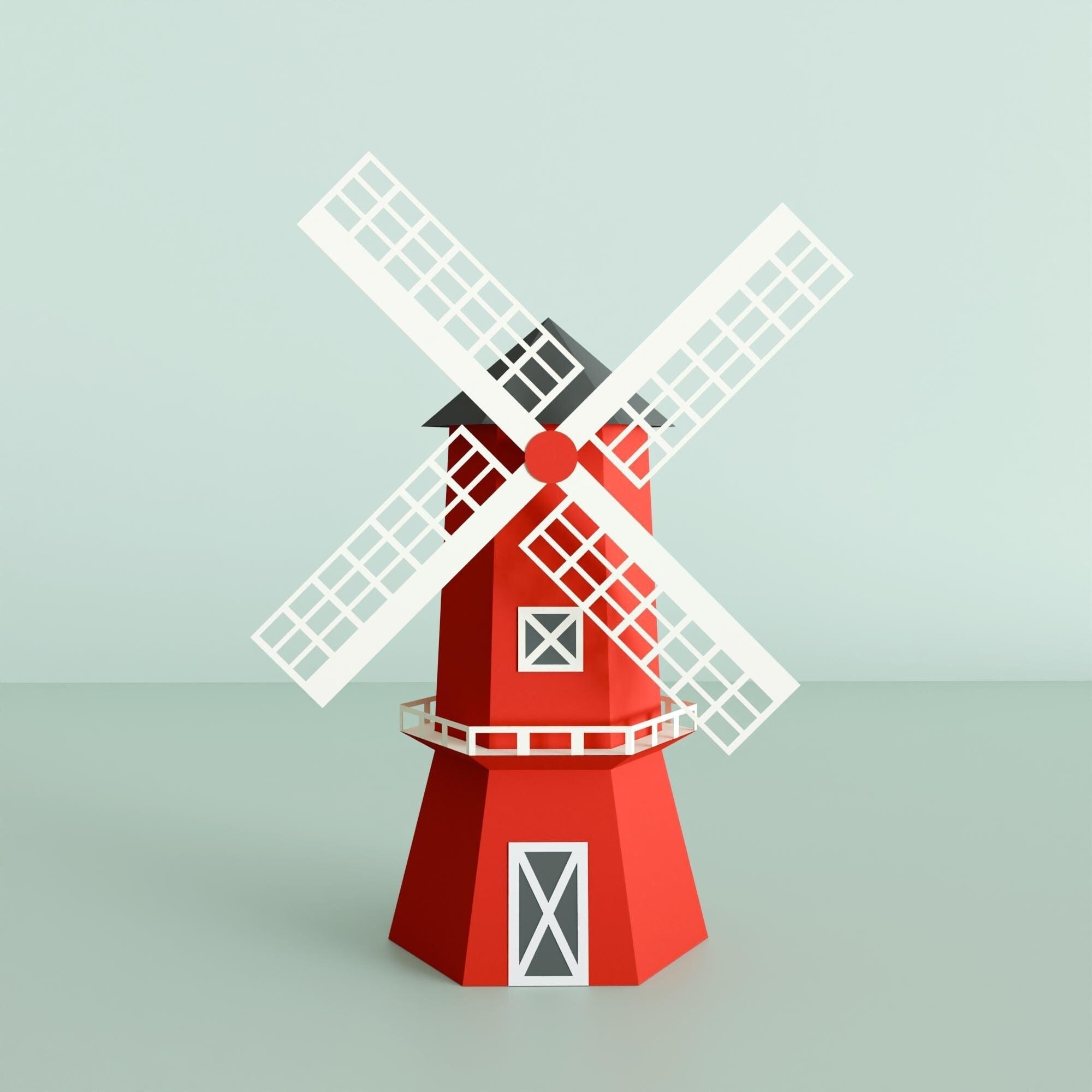 Windmill Papercraft Sculpture, 3d Paper Model House - Etsy