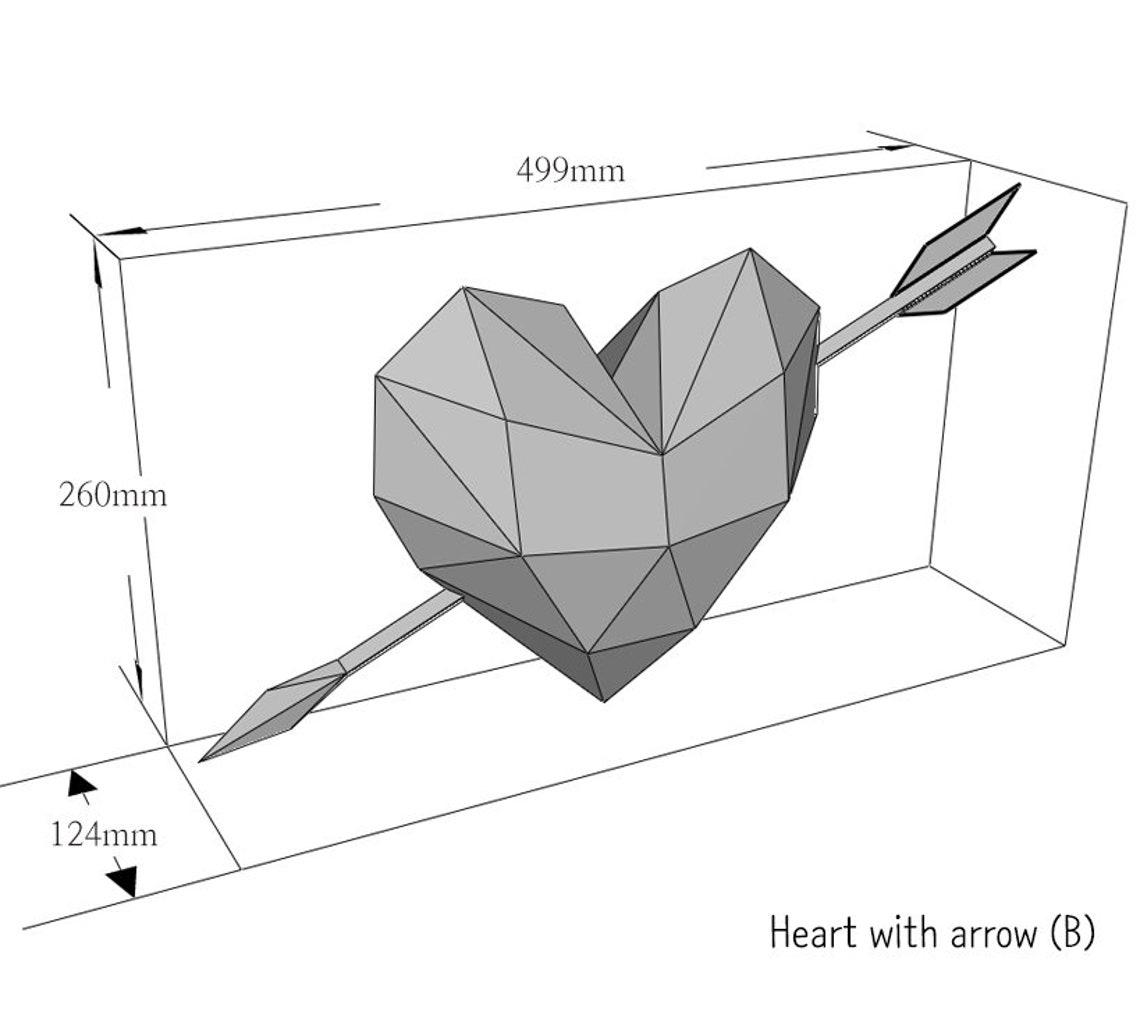 Heart With Arrow Papercraft Valentine Heart | Etsy