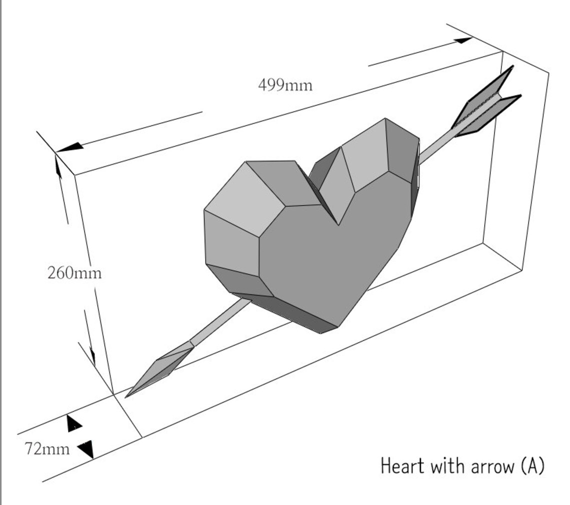 Heart With Arrow Papercraft Valentine Heart - Etsy