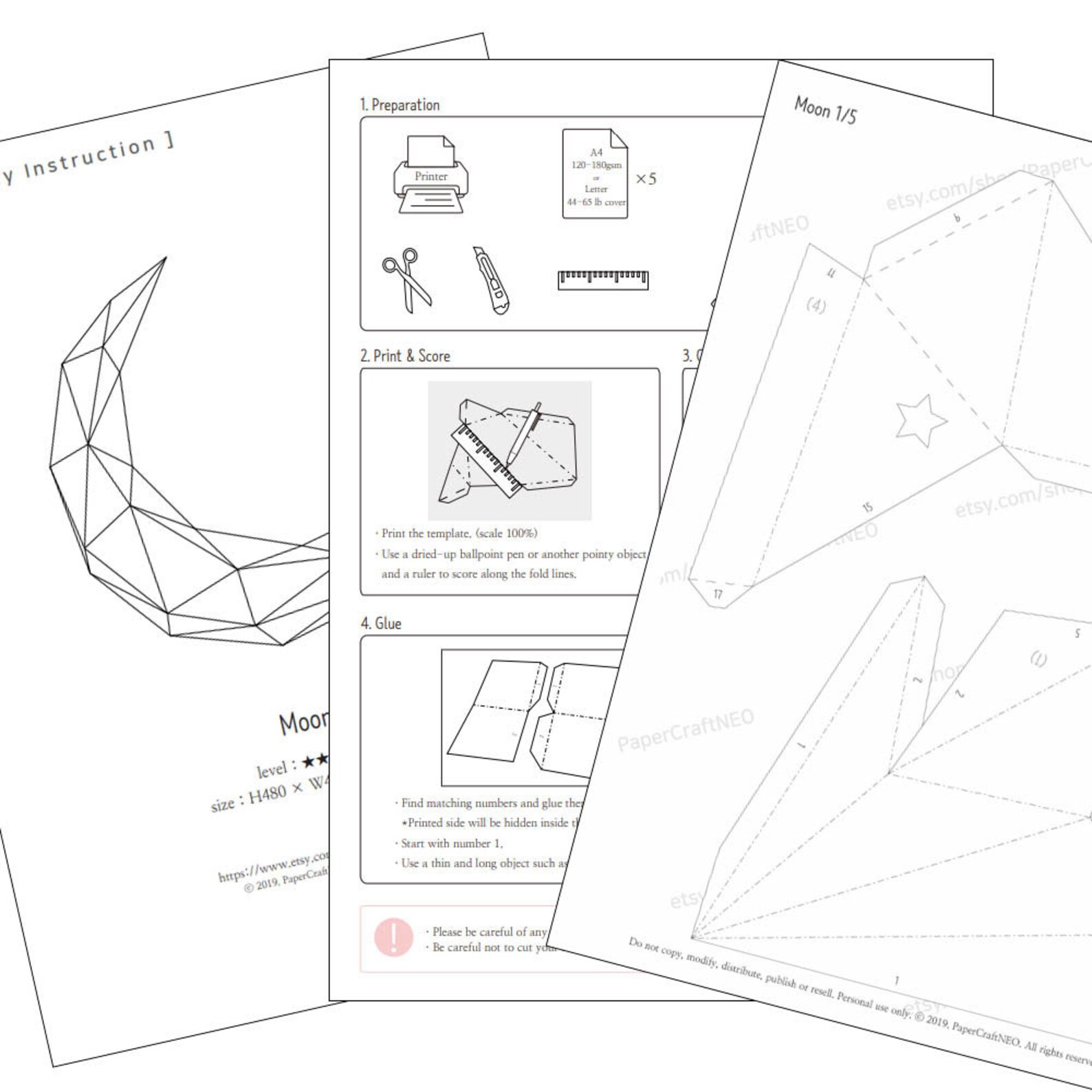 Papercraft Moon DIY Lamp Decor 3d Origami Low Poly Lantern | Etsy