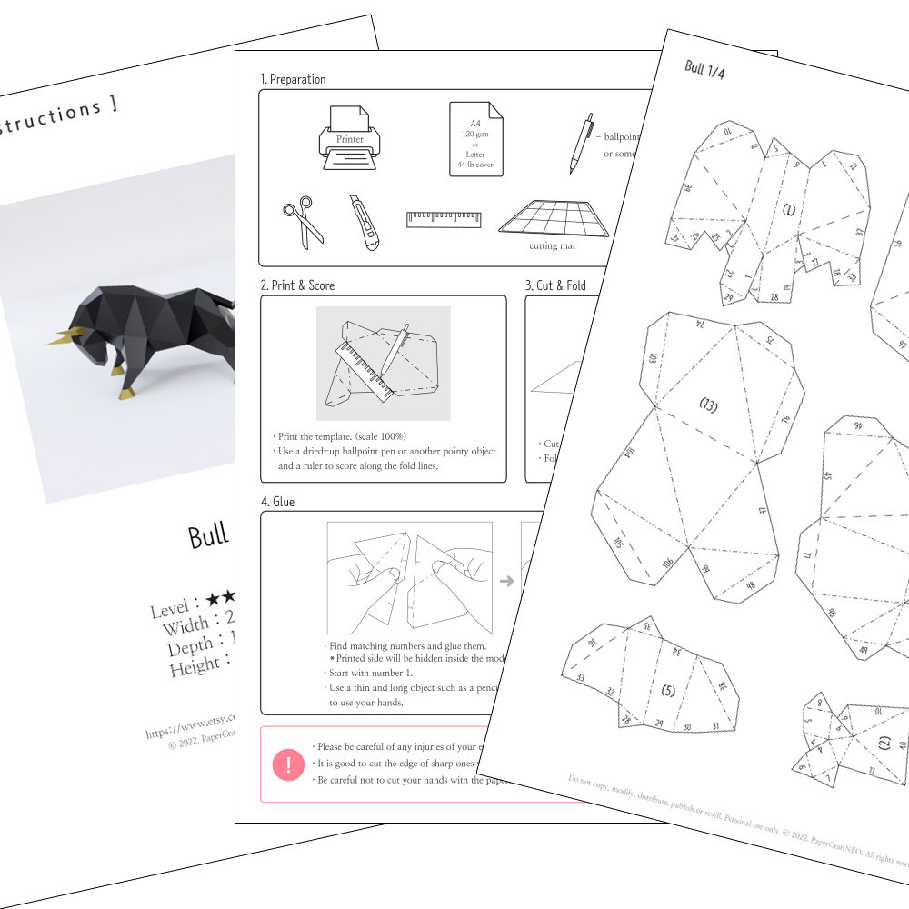 Bull Papercraft 3d Paper Model - Etsy UK