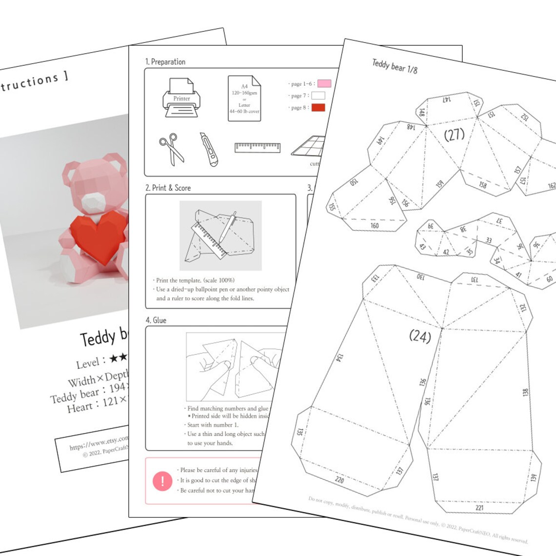 Papercraft Teddy Bear Valentine Teddy Bear | Etsy