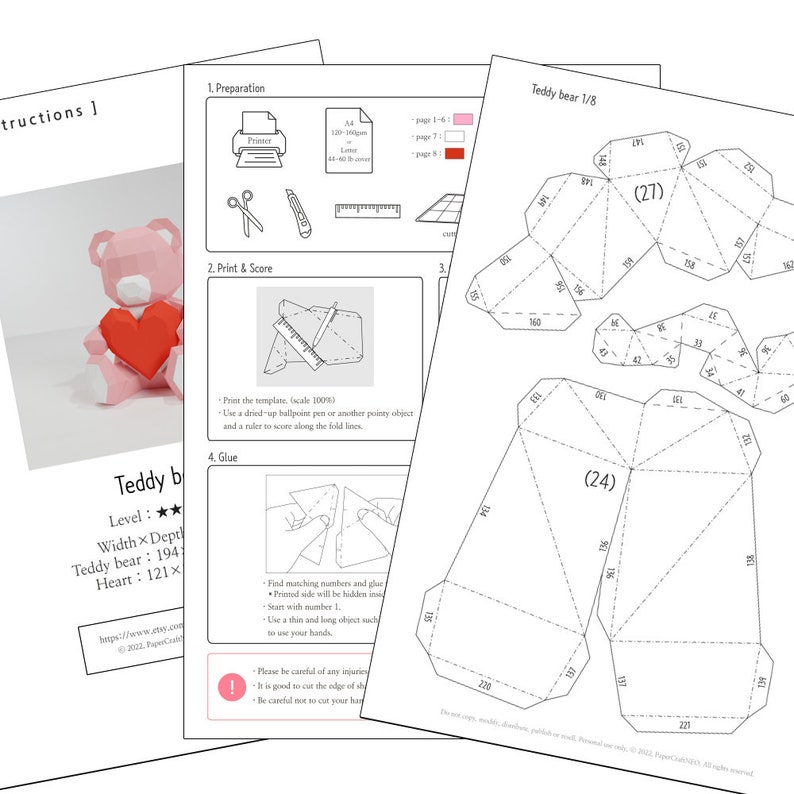 Papercraft Teddy Bear, Valentine Teddy Bear - Etsy