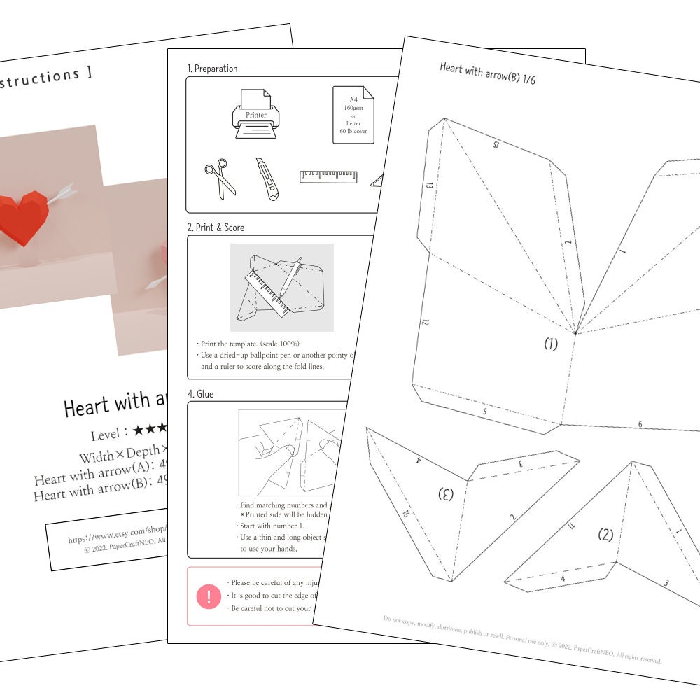 Heart With Arrow Papercraft Valentine Heart - Etsy