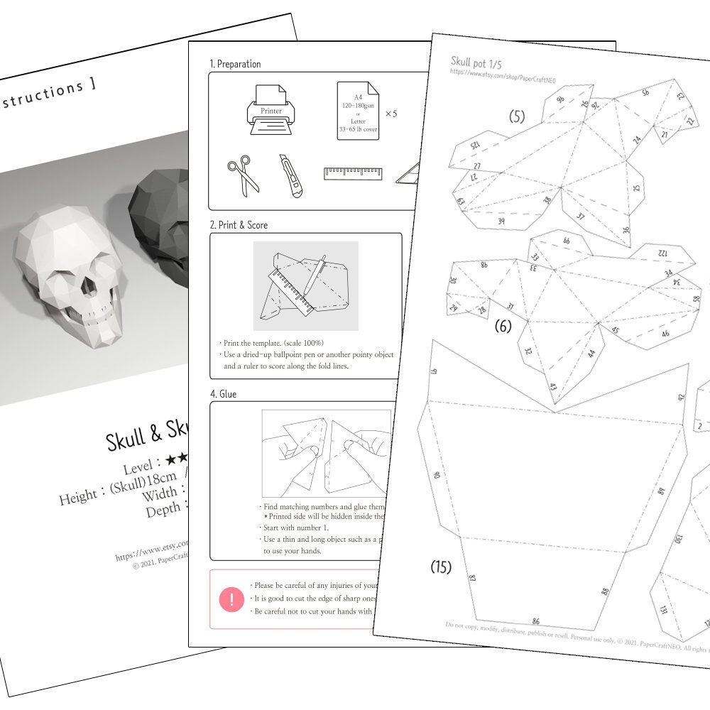 Skull & Skull pot Halloween Papercraft Low poly sculpture DIY | Etsy