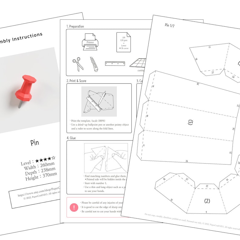 Giant Pin Push Pin Papercraft 3D Model - Etsy UK