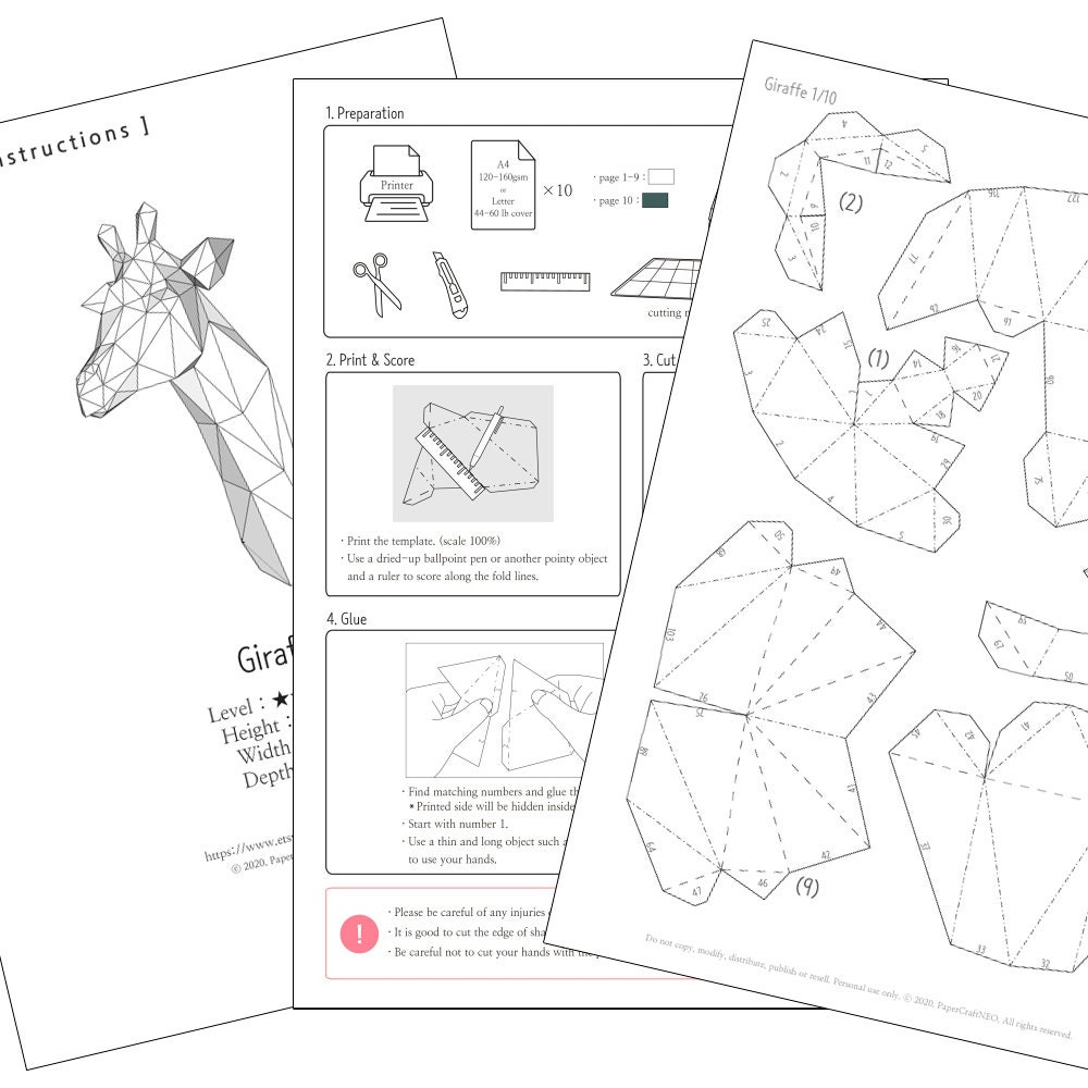 Giraffe Papercraft Low Poly Printable DIY Template Giraffe - Etsy Australia