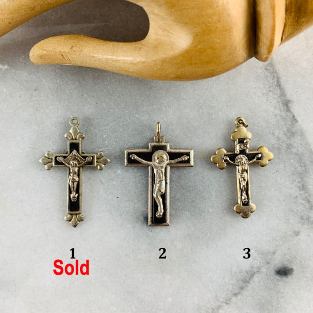 Selection of 2 Different Ebony Wood Crosses Encased in Metal, Metal ...