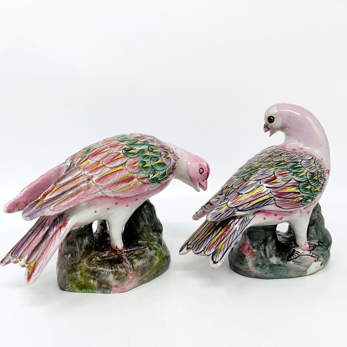 Pair of Chinese Porcelain Doves, Hand Painted Vintage Famille Rose ...