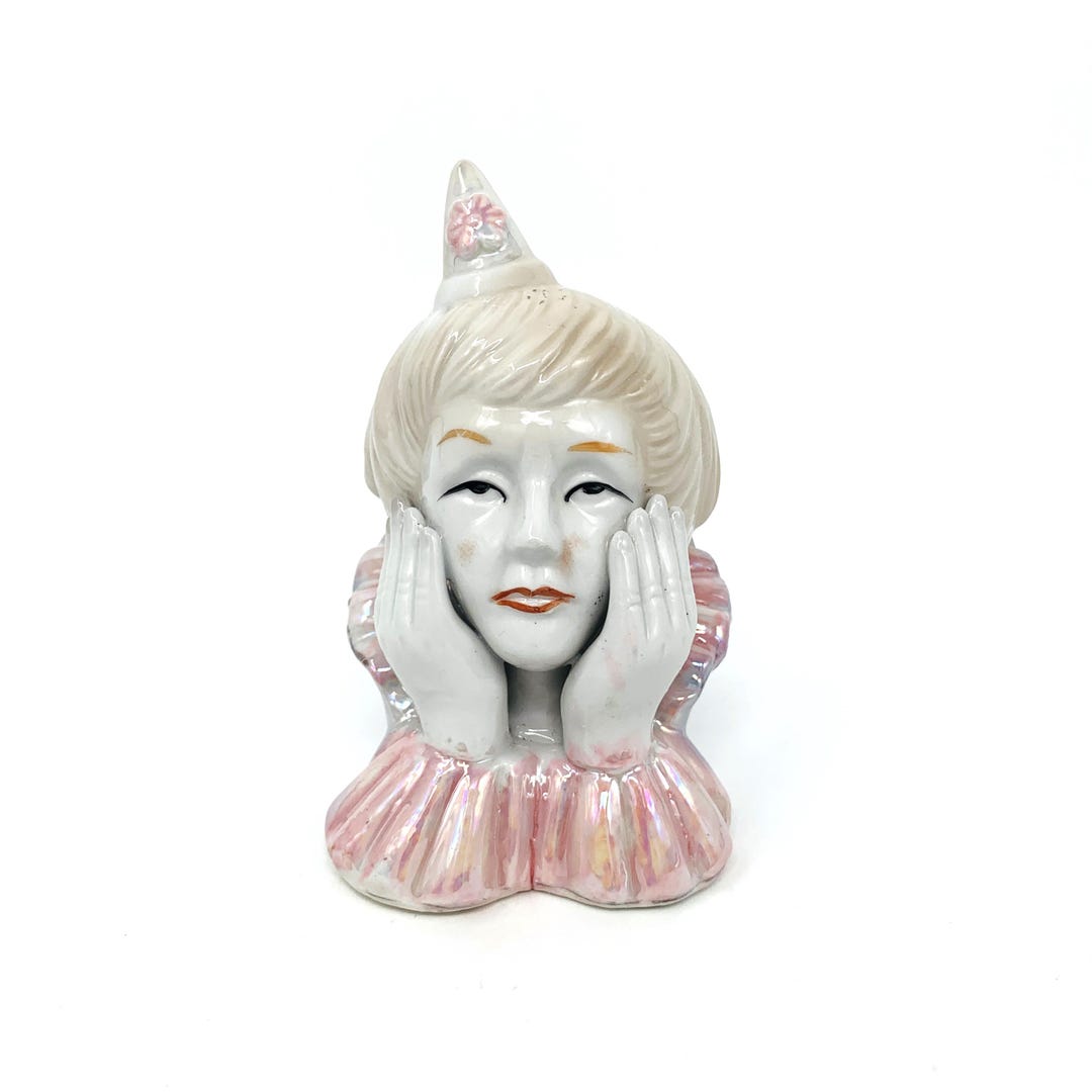 Clownish Porcelain Bust of a Girl Resting Her Head in Her Hands ...
