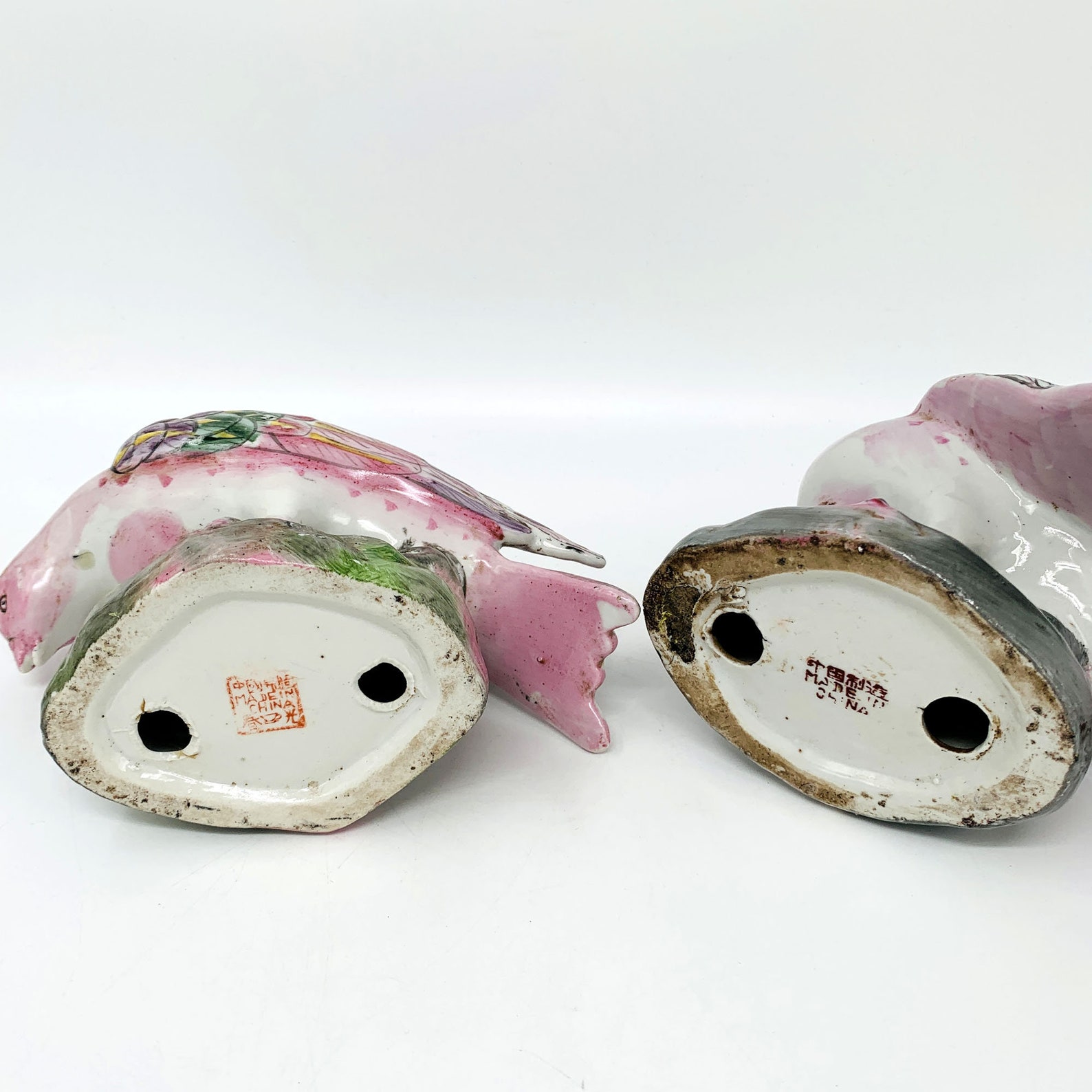 Pair of Chinese Porcelain Doves, Hand Painted Vintage Famille Rose ...