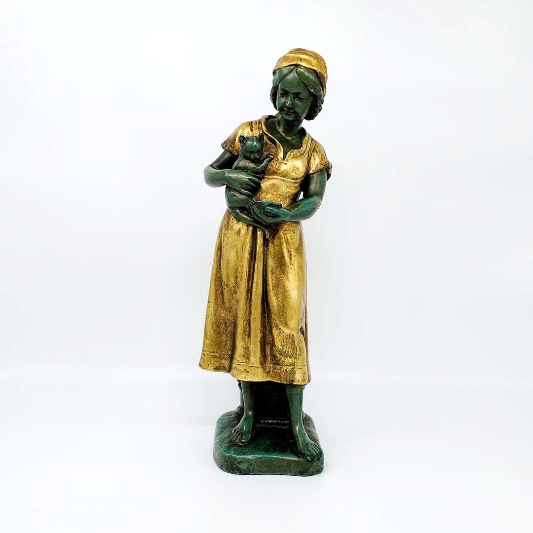 Large Antique Sculpture woman With Cat Made by Art Studio Paridon ...