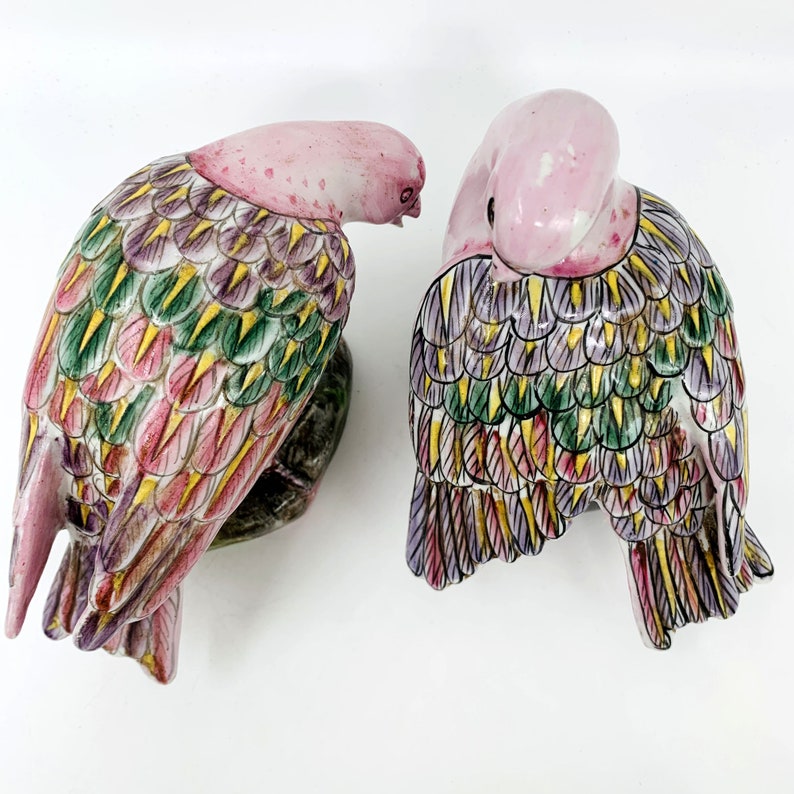 Pair of Chinese Porcelain Doves, Hand Painted Vintage Famille Rose ...