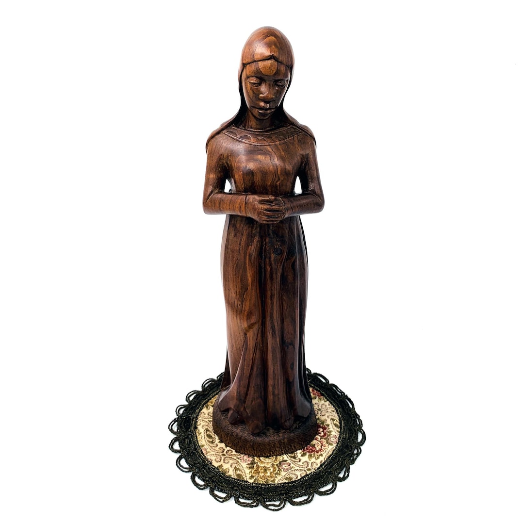 Handcarved Wooden Statue of a Religious African Woman in a Serene Pose ...