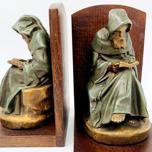 Pair of Heavy Bookends, Depicting 2 Old Abbey Monks Reading a Book ...