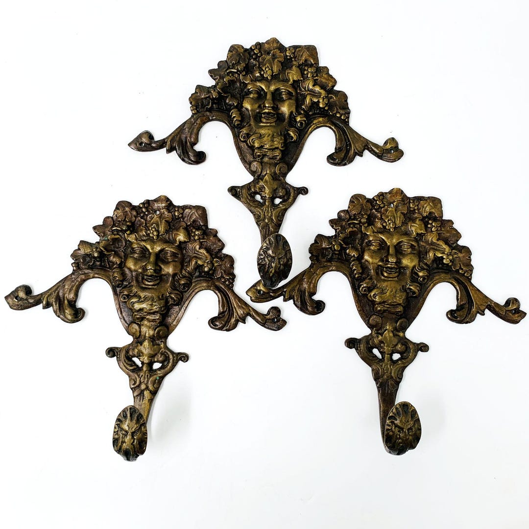 Set of Three Rare Antique Bronze/brass Wall Hooks, Coat Hooks ...