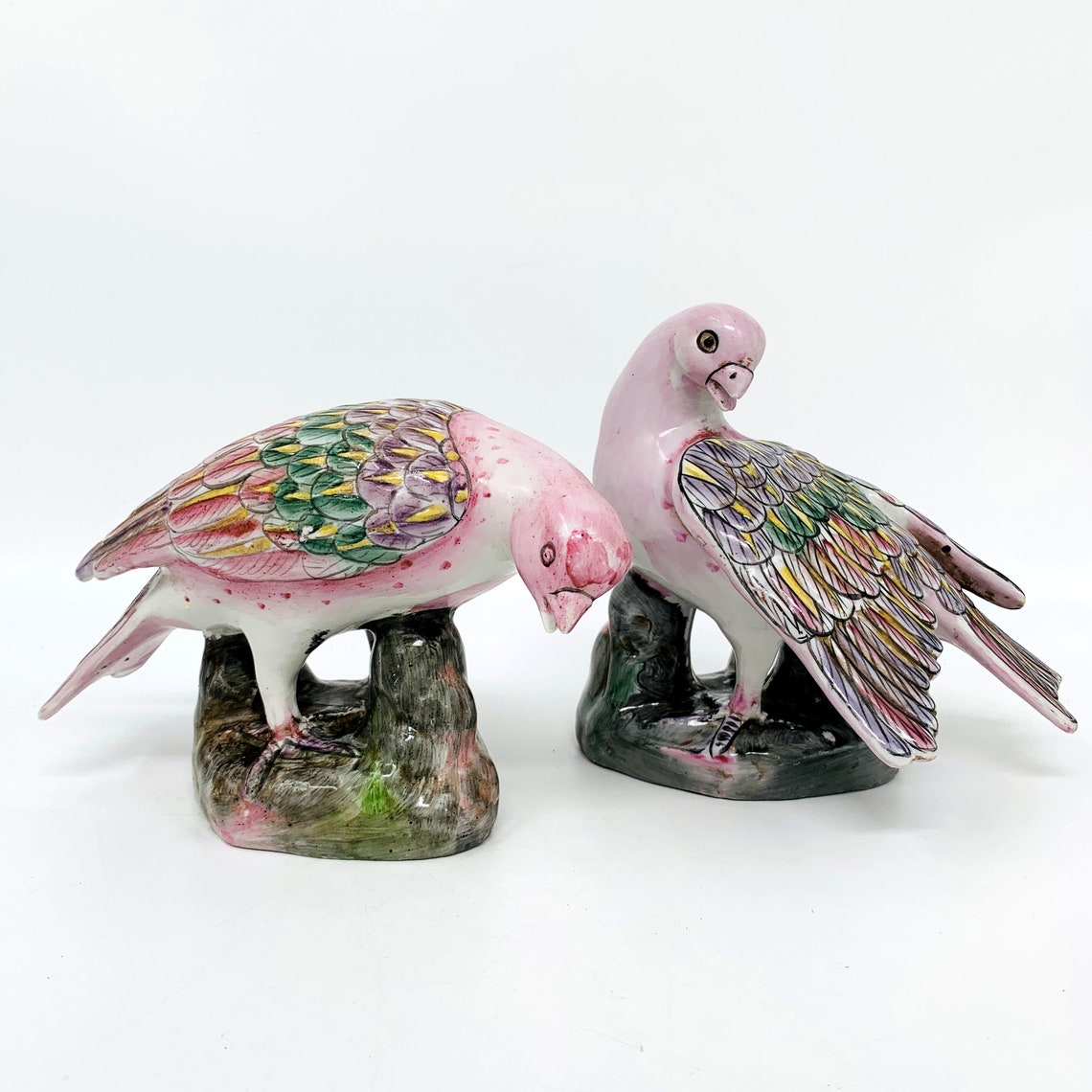 Pair of Chinese Porcelain Doves, Hand Painted Vintage Famille Rose ...