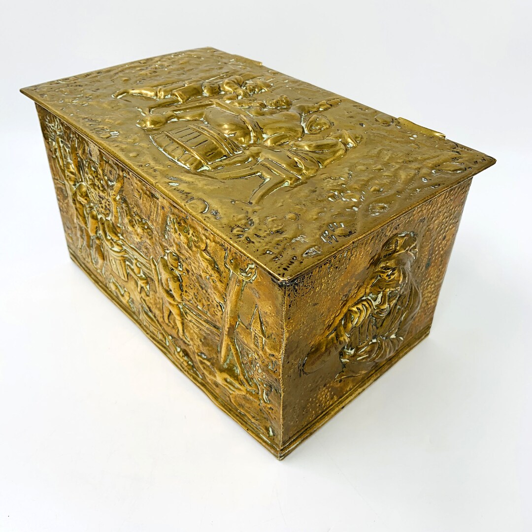 Vintage Yellow Copper Decorative Storage Chest, Old Copper Storage ...