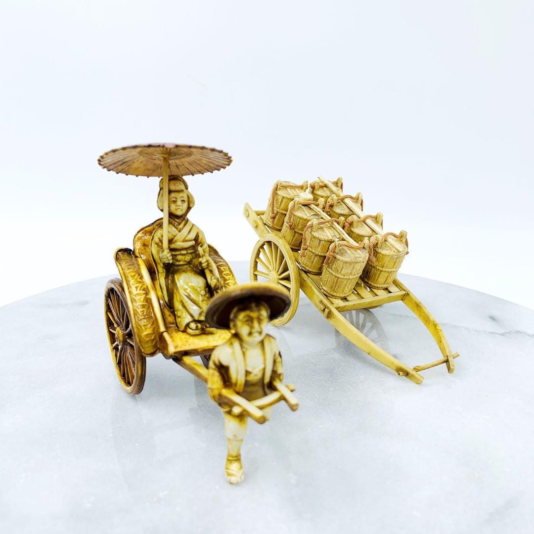 2 Vintage Celluloid Miniature Objects: an Asian Rickshaw With Japanese ...