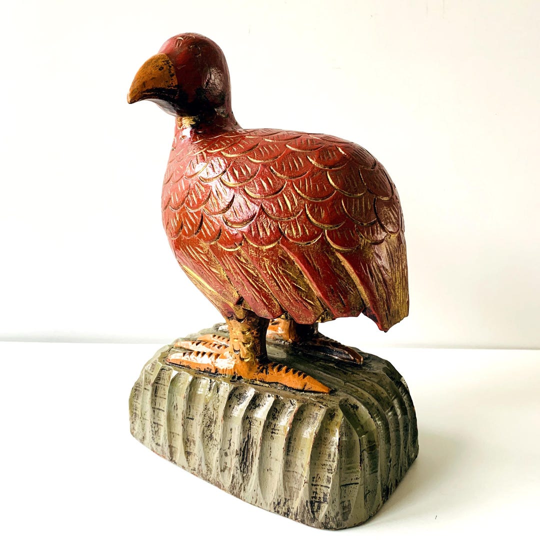Large Vintage Wooden Quail With Red Feathers and Goldcolor Highlights ...