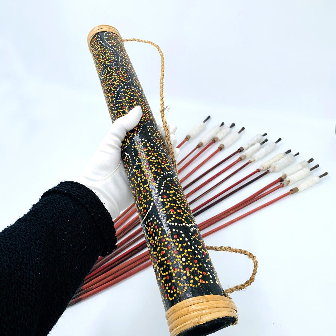 Vintage Quiver Handmade of Bamboo and Wicker With 12 Wooden Arrows ...