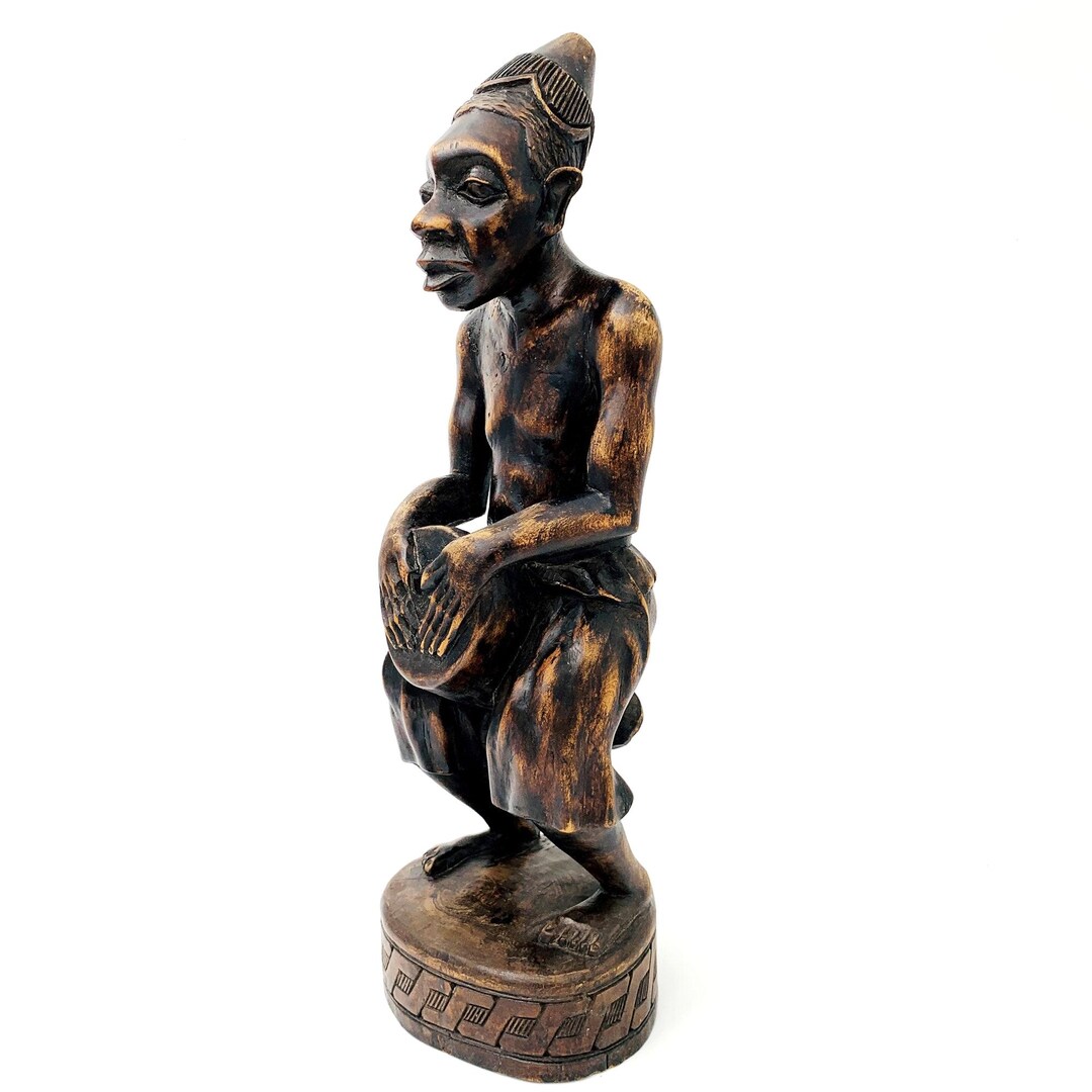 Large Vintage Kuba Statue, Authentic Kuba Djembe Drummer Statue ...