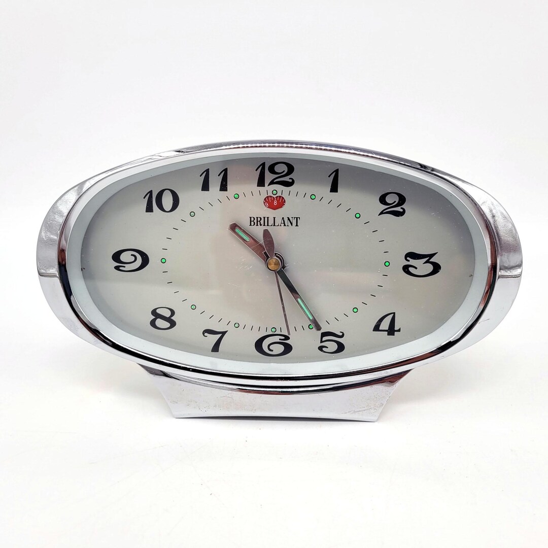 Vintage BRILLANT Alarm Clock, Oval Metal Vintage Mechanical Alarm Clock ...