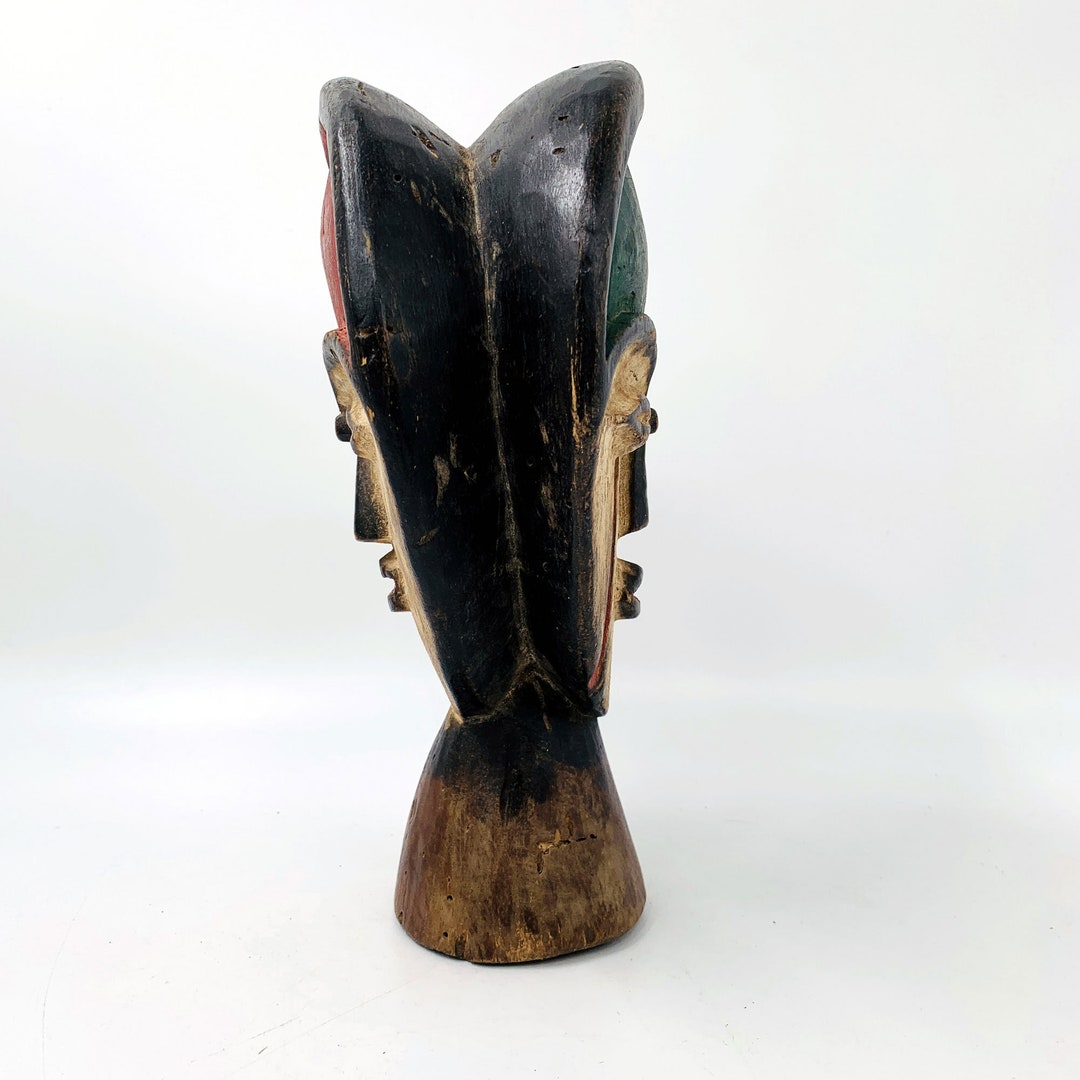 Vintage African Mask Statue of Two Face-masks by the Tsogho or Mitsogho ...