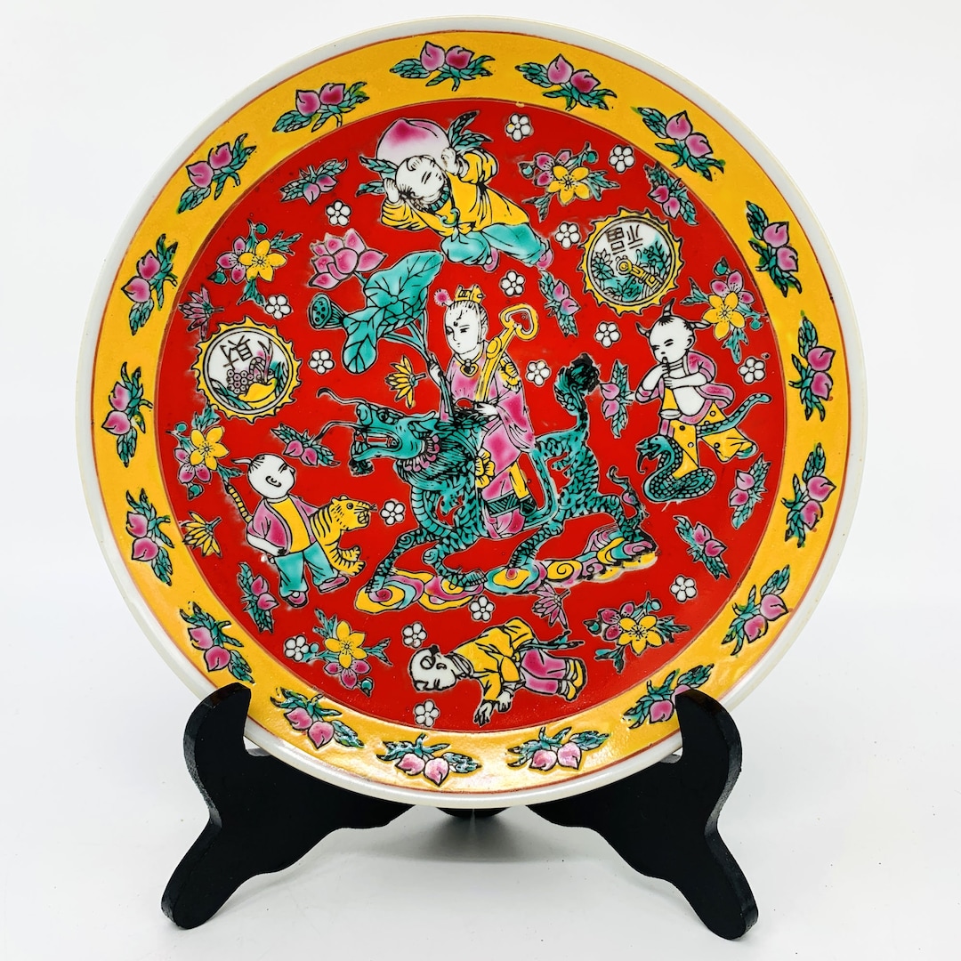 Vintage Chinese Decorative Plate With Female Dragon or Temple Lion ...