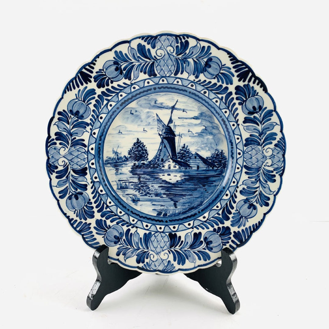 Vintage Delft Blue Wall Plate With Scallop Edge, Dutch Watermills on ...