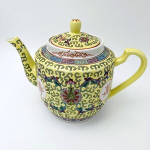 Vintage Chinese Yellow Porcelain Teapot 1970's, Hand Painted With ...