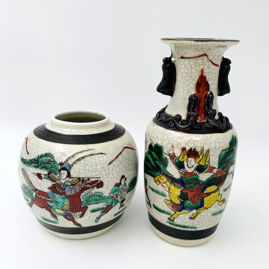 Set of a Crackle Porcelain Nanking Vase With a Nanking Ginger Jar From ...