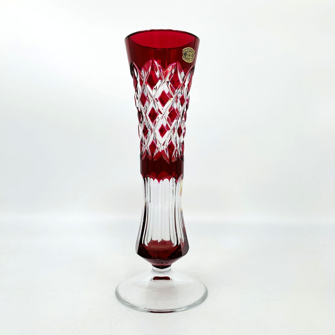 Ruby Red Val St Lambert Vase Belgium, Ruby Red Crystal Glass Vase With ...
