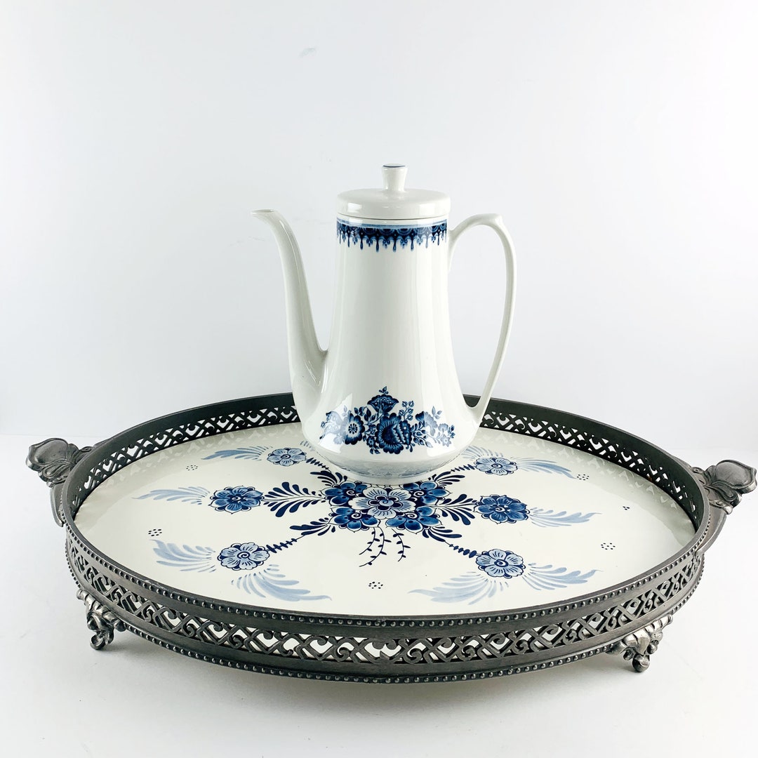 Large Ceramic Tray With Delft Blue Flower Decoration, Ceramic Tray With ...
