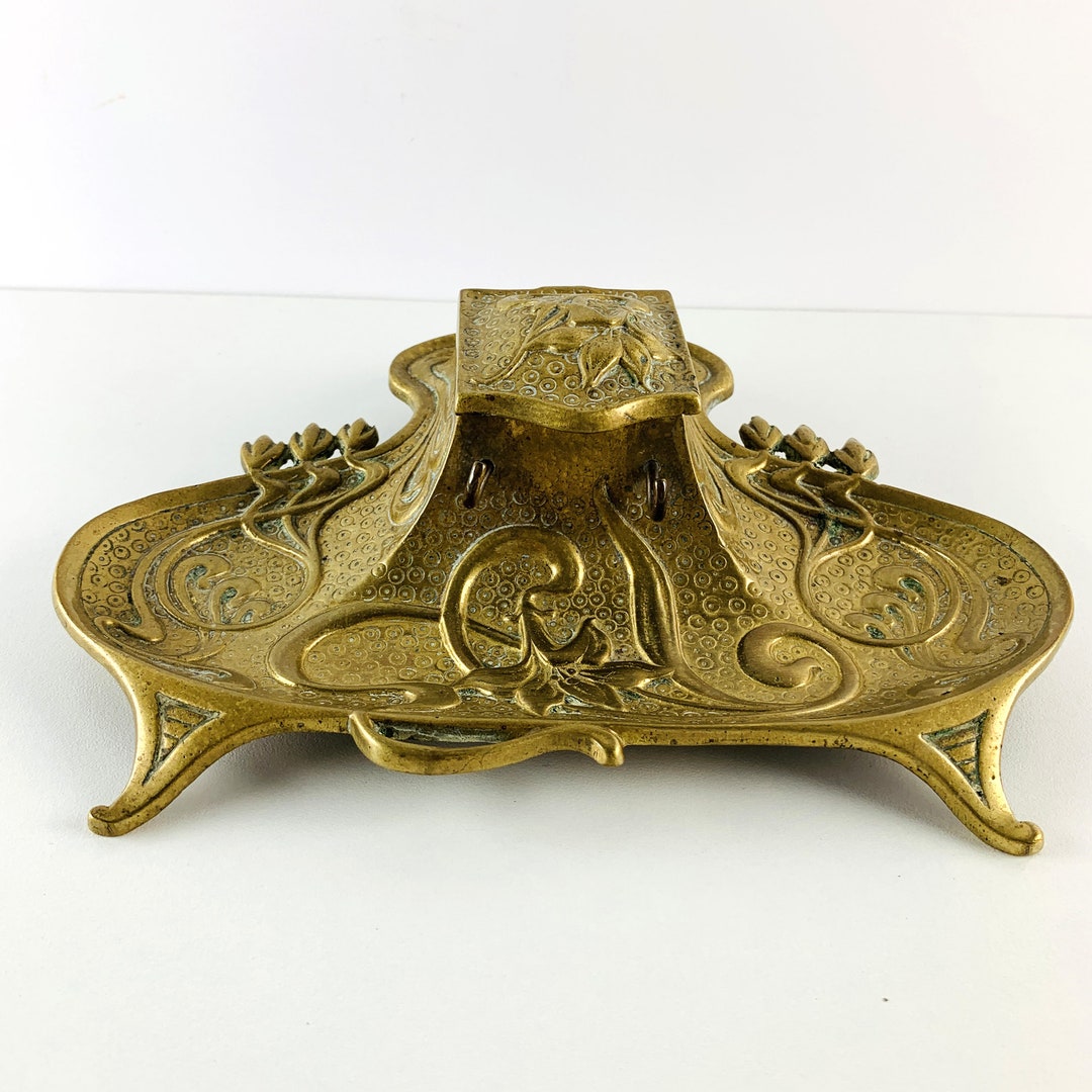 Antique Brass Inkwell Holder Art Nouveau Style With Authentic Bakelite ...