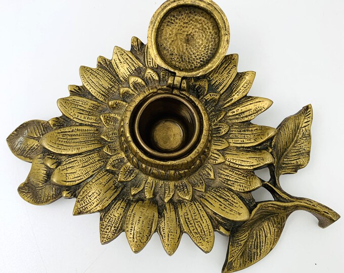 Vintage French Single Inkwell Holder in the Shape of a Sunflower With ...