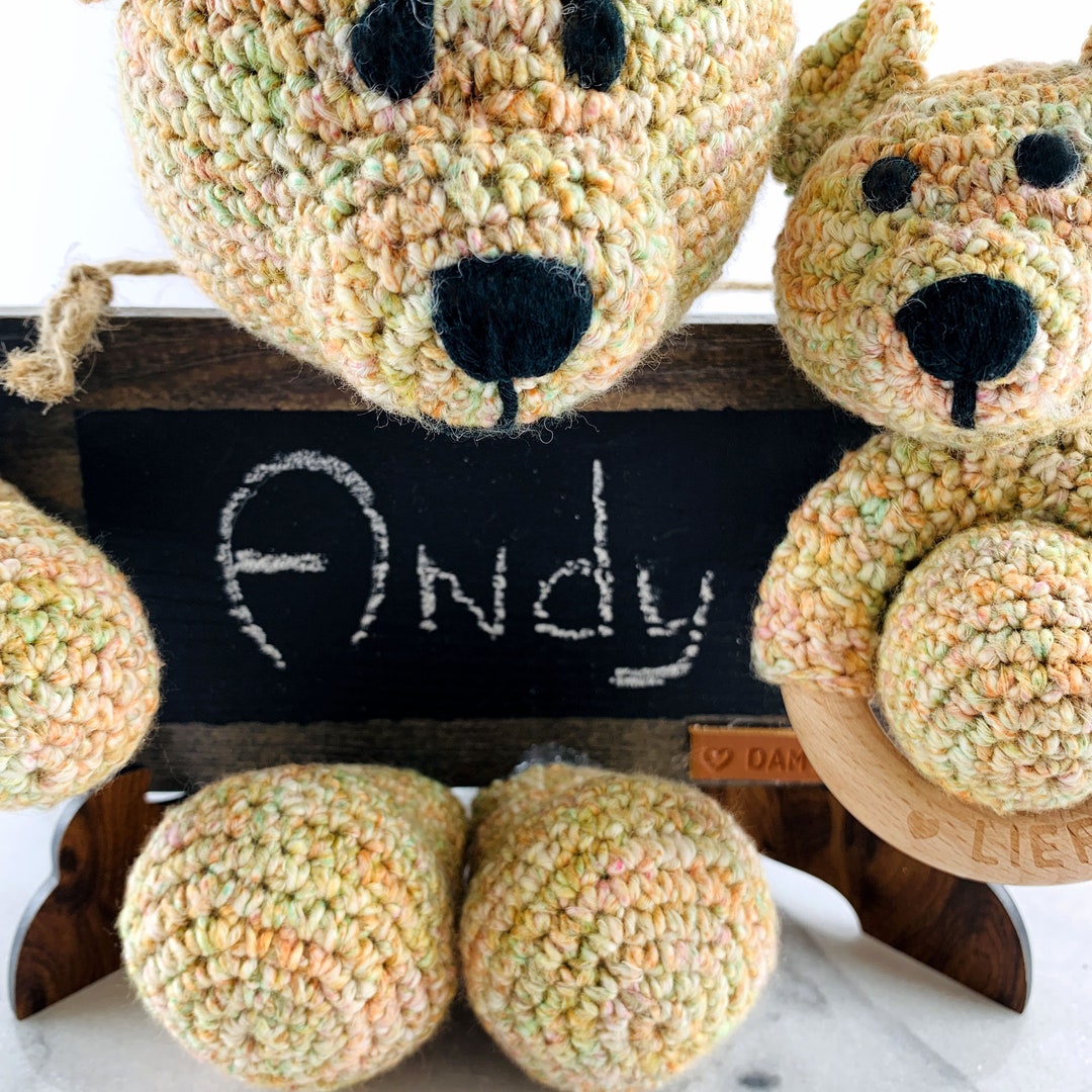 Decorative Nameplate Carried by a Crocheted Teddy Bear and Rattle With ...