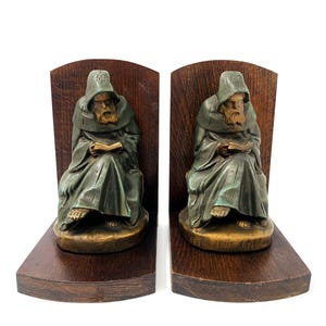 Pair of Heavy Bookends, Depicting 2 Old Abbey Monks Reading a Book ...