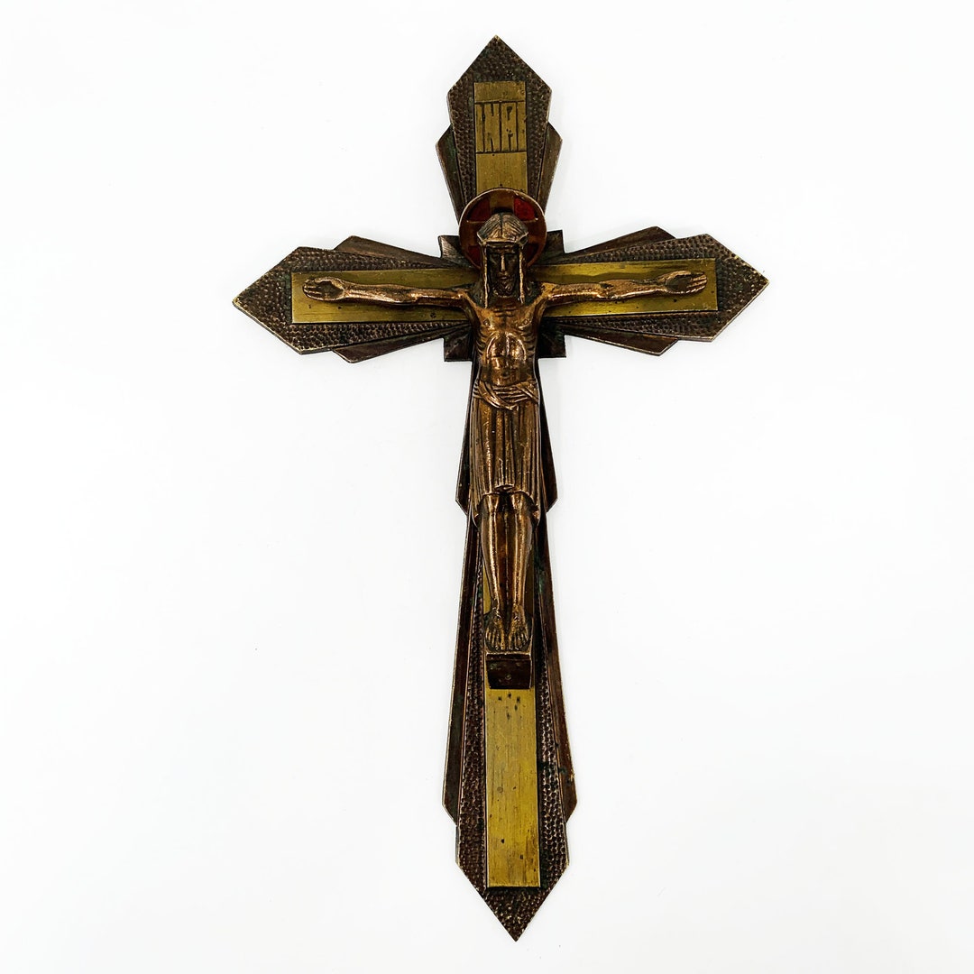 Vintage Wall Crucifix, Copper Brass Alloy Crucifix 1950's, Aureole ...