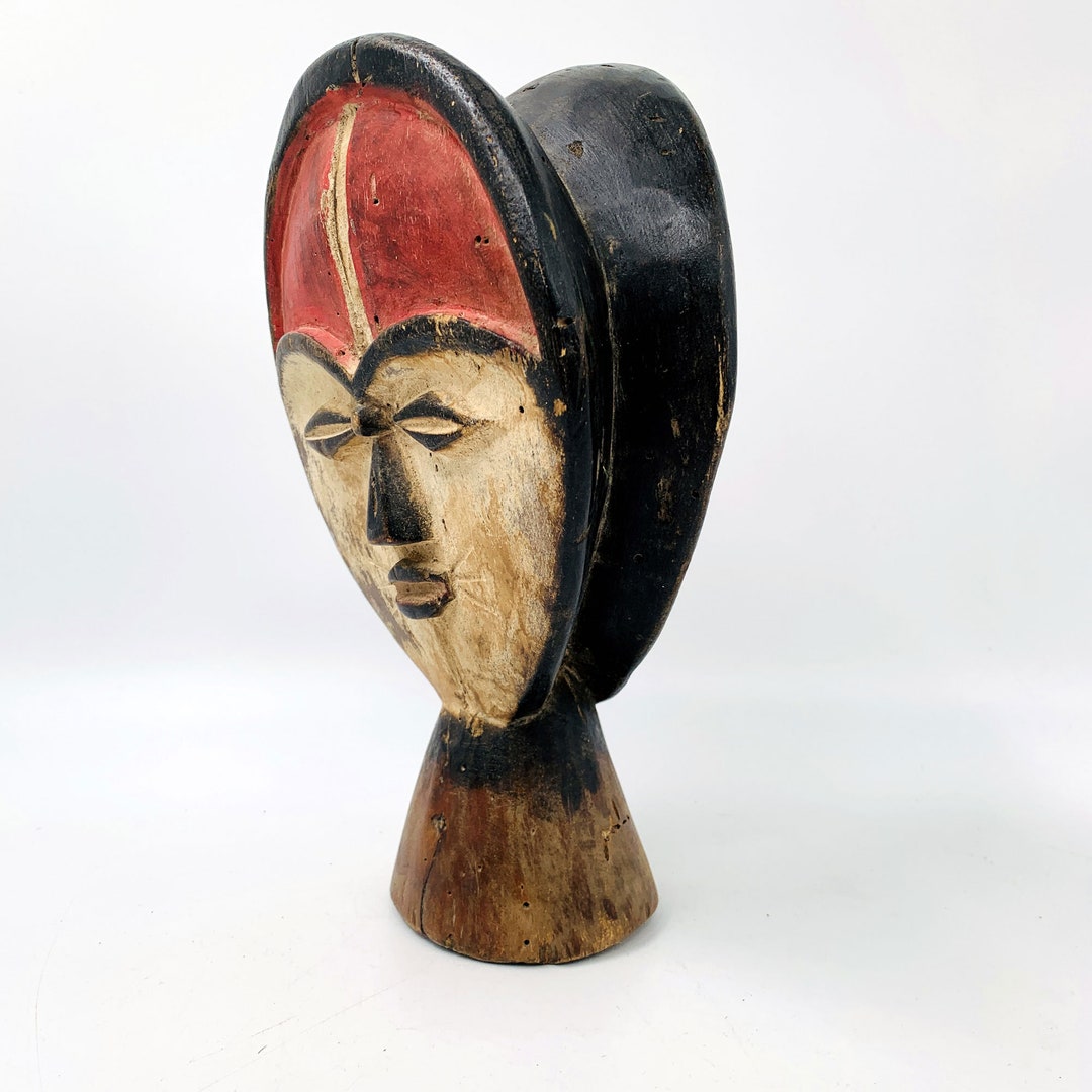 Vintage African Wood Face Sculpture, Two Face Sculpture by the Tsogho ...