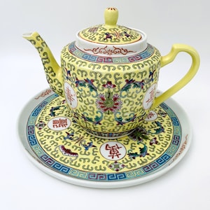 Vintage Chinese Yellow Porcelain Teapot 1970's, Hand Painted With ...
