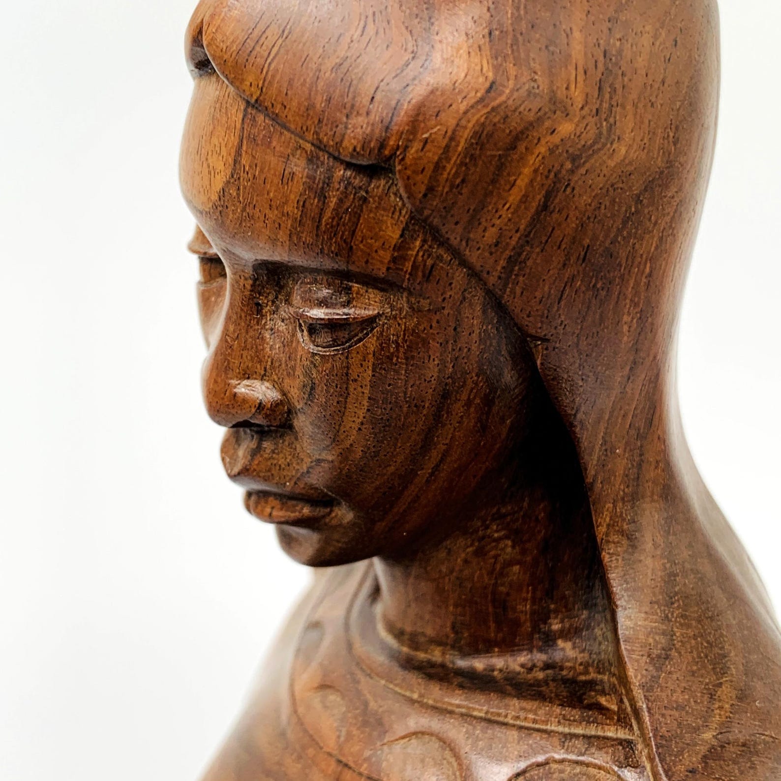 Handcarved Wooden Statue of a Religious African Woman in a Serene Pose ...