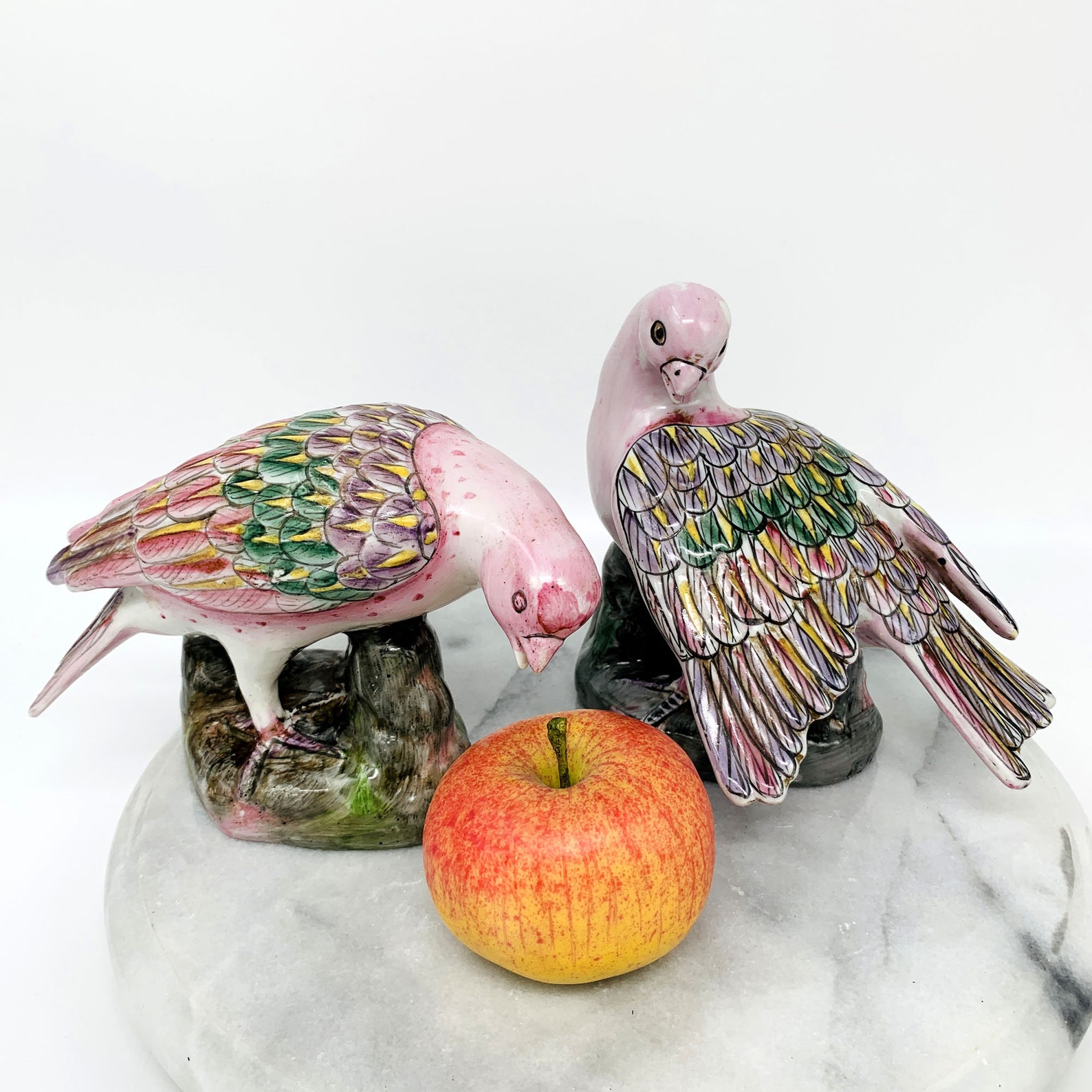 Pair of Chinese Porcelain Doves, Hand Painted Vintage Famille Rose ...